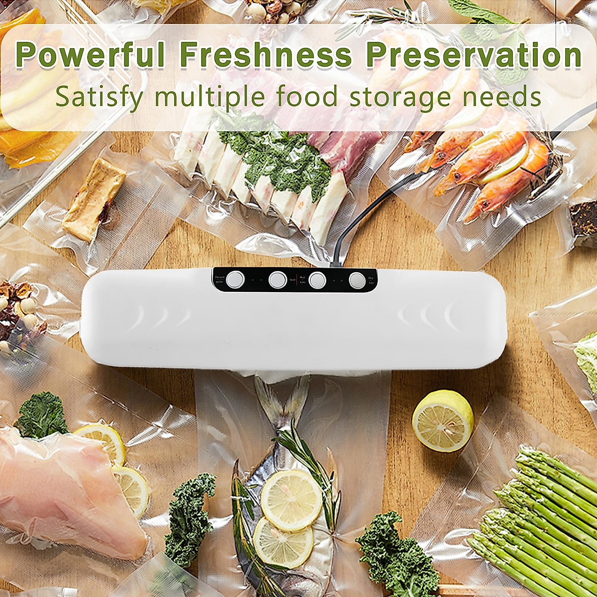 Automatic Vacuum Sealer Machine Household for Food, Dry/Moist Vacuum Sealer Machine with Air Sealing System for Food Storage, Portable Food Vacuum Sealer with 10 Vacuum Seal Bags & 2 Air Suction Hose