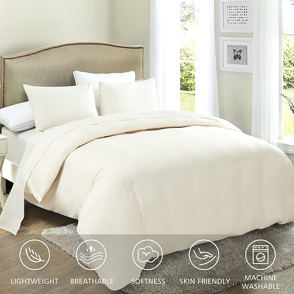 JML Duvet Cover , Ultra Soft 100% Washed Microfiber 3 Pieces Bedding Duvet Cover Set and Breathable Solid Color Duvet Cover Set