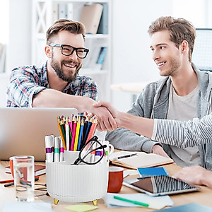 GOGIFTGO Desk Pencil Pen Holder, 5 Slots 360°Degree Rotating Desk Pencil Pen Holder, Desktop Storage Stationery Organizer for Office, School, Home (white)