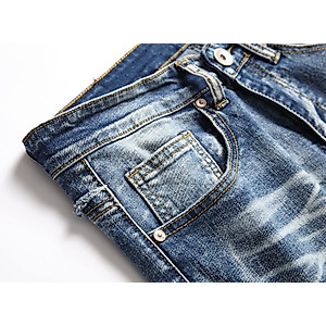 XIMXIMMTIAN Men's Biker Moto Washed Distressed Slim Fit Straight Jeans Denim (34, 2128 Blue)