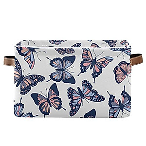 Butterflies Vintage (1) Storage Baskets Large Foldable Storage Bin Canvas Toys Box Fabric Decorative Collapsible Organizer Bag with Handles 2 Pcs