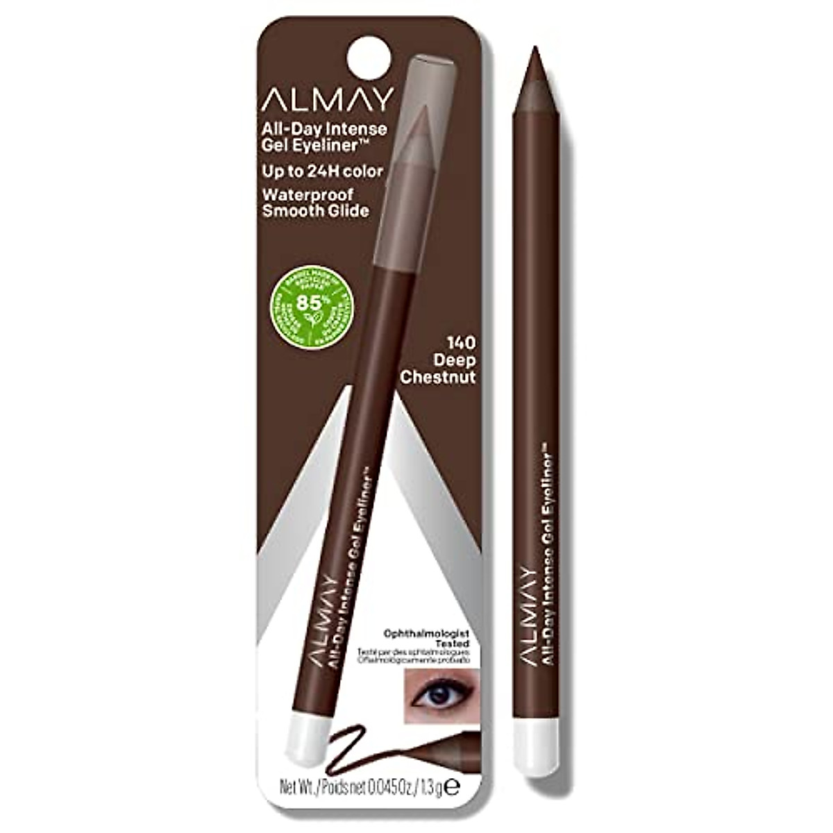 Almay Gel Eyeliner, Waterproof, Fade-Proof Eye Makeup, Easy-to-Sharpen Liner Pencil, 140 Deep Chestnut, 0.045 Oz