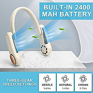 Odoland Portable Neck Fan, Foldable Bladeless Fan Hands Free USB Rechargeable Personal Fan, Leafless Headphone Design 3 Speed Powered Desk Fan for Outdoor Office Travel, White