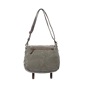 Retro Chevron Patch Upcycled Canvas and Genuine Leather Crossbody Bag