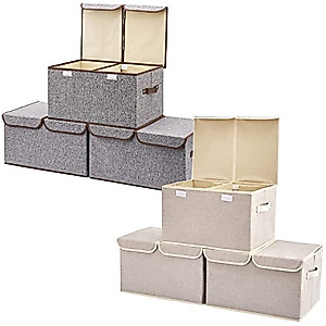 EZOWare Large Storage Boxes 6-Pack, Large Linen Fabric Foldable Storage Cubes Bin Box Containers with Lid and Handles for Nursery, Closet, Kids Room, Toys, Baby Products