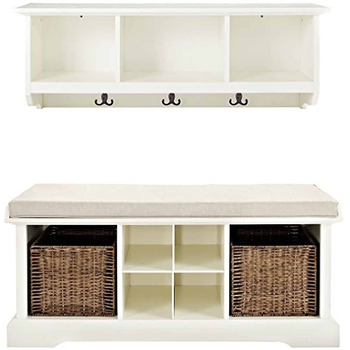 Crosley Furniture Brennan Entryway Storage Bench and Hanging Shelf Set, White