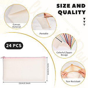 Deekypol Sublimation Makeup Bags Blanks, 24 Pack Sublimation Blanks Cosmetic Pen Case Pencil Bags - Multi Purpose Travel Canvas Zipper Bags DIY Heat Transfer (8.3×4.7 Inch)