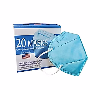 ProStar Respirator Face Mask, Fold-Style with Ear Loops, Made in USA, 20pcs, 4-Layer ≥ 95% Filter Efficiency, Blue Mask