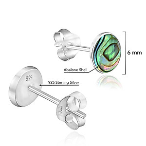 AeraVida Cute 6mm Inlay Abalone Round .925 Silver Stud Earrings,