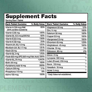 Kirkland Signature Mature Multi Vitamins & Minerals with Lycopene and Lutein 400 Tablets - Compare to Centrum Silver (Original Version)