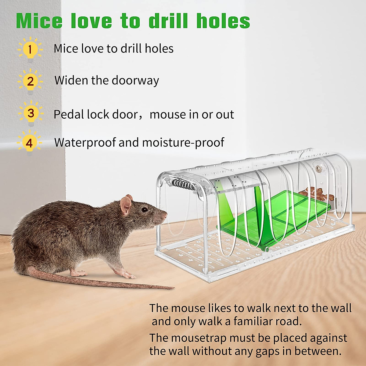 Heyouou Humane Mouse Traps Indoor Outdoor, Reusable Rat Catch and Release That Work, No Kill Live Safe Mice Trap Catcher for House, Garage, Small Rodent, Voles, Hamsters, Mole 2 pack Blue Mouse Traps