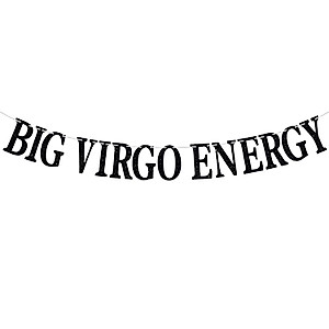Big Virgo Energy Banner, Virgo Aug/Sept. Birthday Party Decor - 12 Constellation Theme Birthday Party Decorations Supplies, Black Glitter