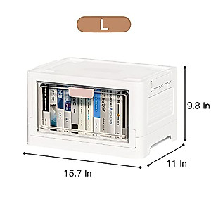 BAKVRI Folding Storage Box with Lid - Plastic Storage Box, 3-Piece Pack Stackable Storage Box, Office Storage Organizer, Bedroom, Dorm Essentials, with Wheels and Double Doors