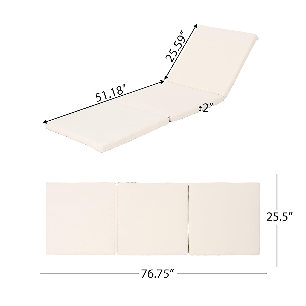 Christopher Knight Home Jamaica Outdoor Water Resistant Chaise Lounge Cushions, 2-Pcs Set, Cream