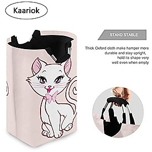 Kaariok Pink Cute Cat Kitten Animal Laundry Hamper with Handles Waterproof Collapsible Storage Basket Large Dirty Clothes Bin for Laundry Room, 22.7 Inches