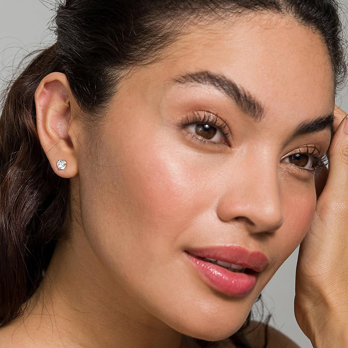 PAVOI 14K Yellow Gold Plated Sterling Silver Cubic Zirconia Stud Earrings for Women Round 6mm