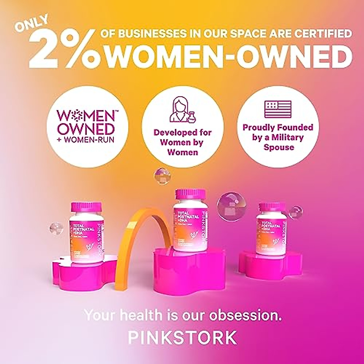 Pink Stork Total Postnatal Vitamins for Women with DHA, Iron, Folate, and Vitamin B12, Postpartum Recovery Essentials, Daily Postnatal Supplement for Breastfeeding Moms, 60 Capsules, 1 Month Supply