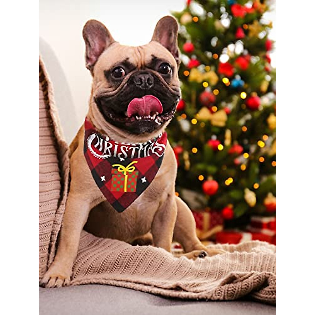 Gorvalin 3 Pack Green and Red Plaid Dog Bandana, Classic Square Plaid Holiday Dog Pet Bandanna Scarf Dog Bib Adjustable Reversible Kerchief Scarf for Small to Large Dogs Puppy Cats Pets