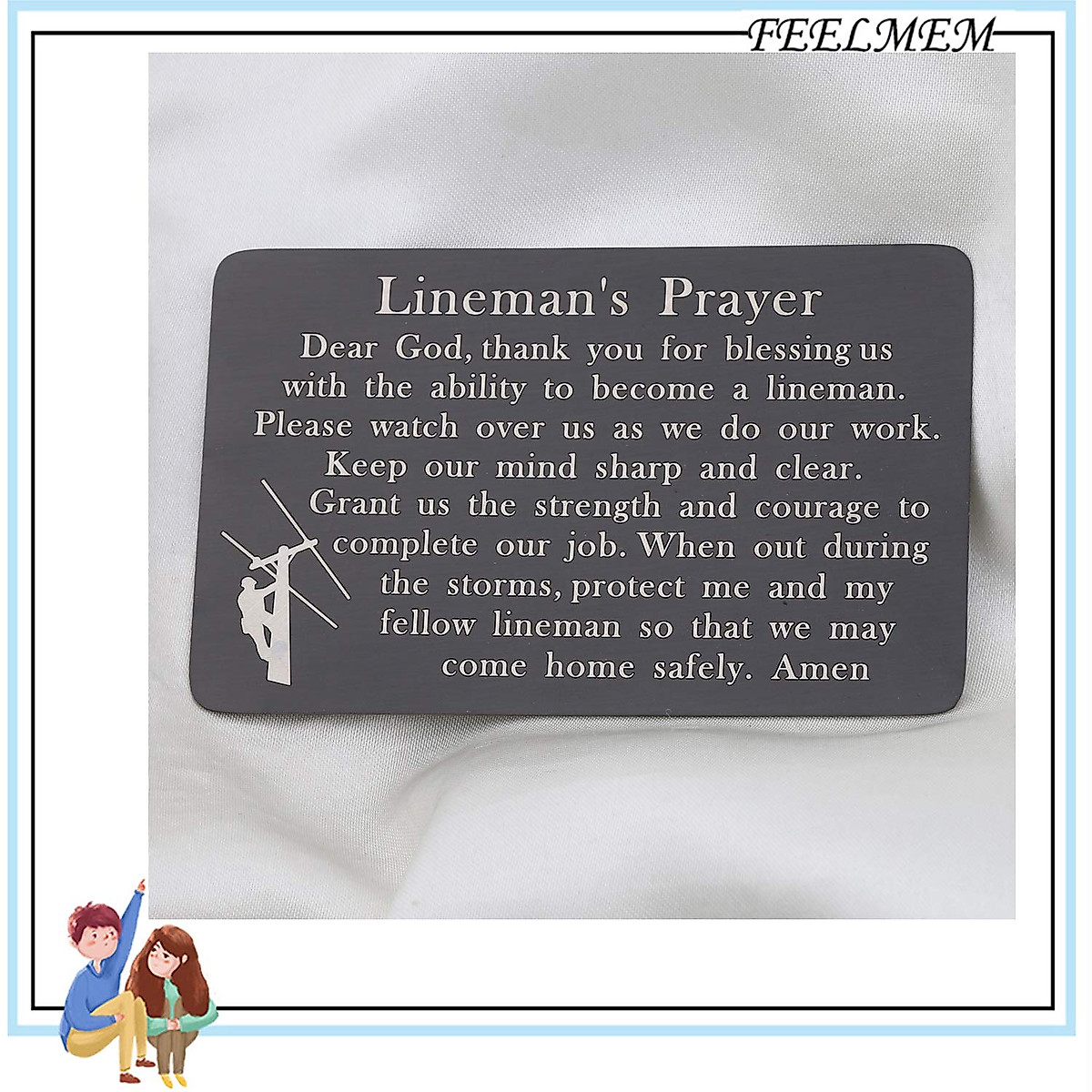 FEELMEM Lineman Gift Lineman Prayer Wallet Insert Gifts for Him Husband Dad Uncle Electric Cable Lineman Be Safe Gift(black)