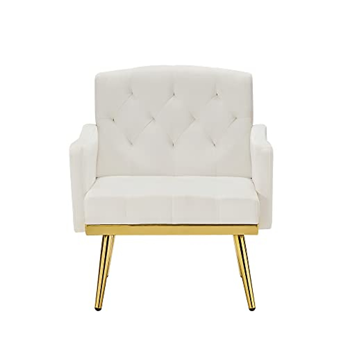 hansones Velvet Accent Armchair with Gold Metal Legs, Modern Upholstered Lounge Chair for Living Room (Off White)