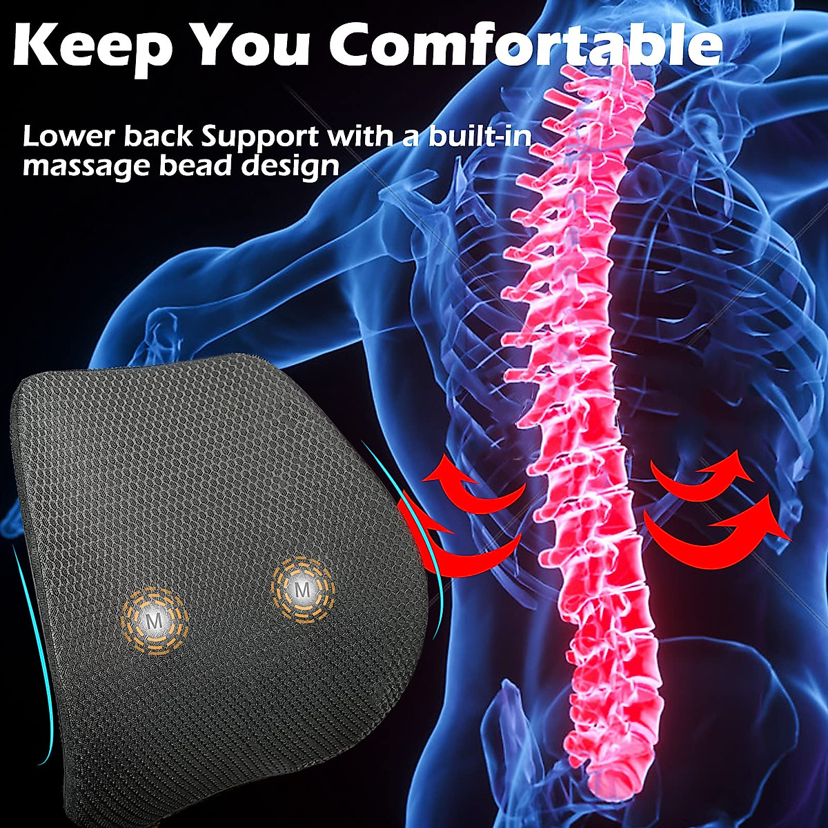 Big Hippo Lumbar Support, Car Back Support with Massage Beads Ergonomic Design for Comfort and Lower Back Pain Relief, Car Seat Lumbar Support for Driver, Office Chair, Wheelchair, Chair Support Home