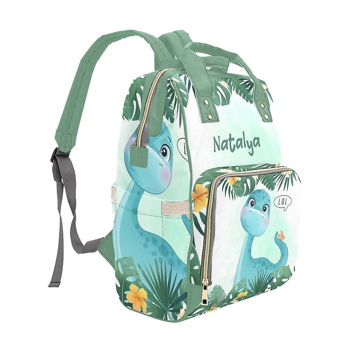 Liveweike Cute Dinosaur Personalized Diaper Bag Backpack Custom Name Daypack Large Mommy Bag for Teen Girl Boy Student