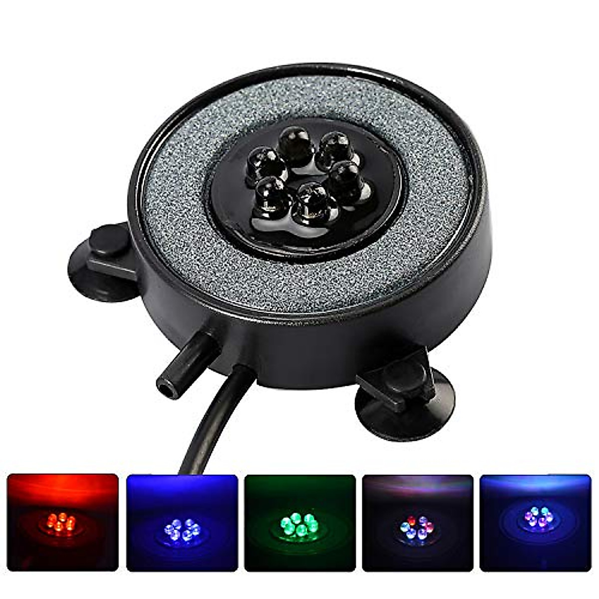 NICREW Multi-Colored LED Aquarium Bubbling Stone Disk, Round Fish Tank Bubbler with Auto Color Changing LEDs
