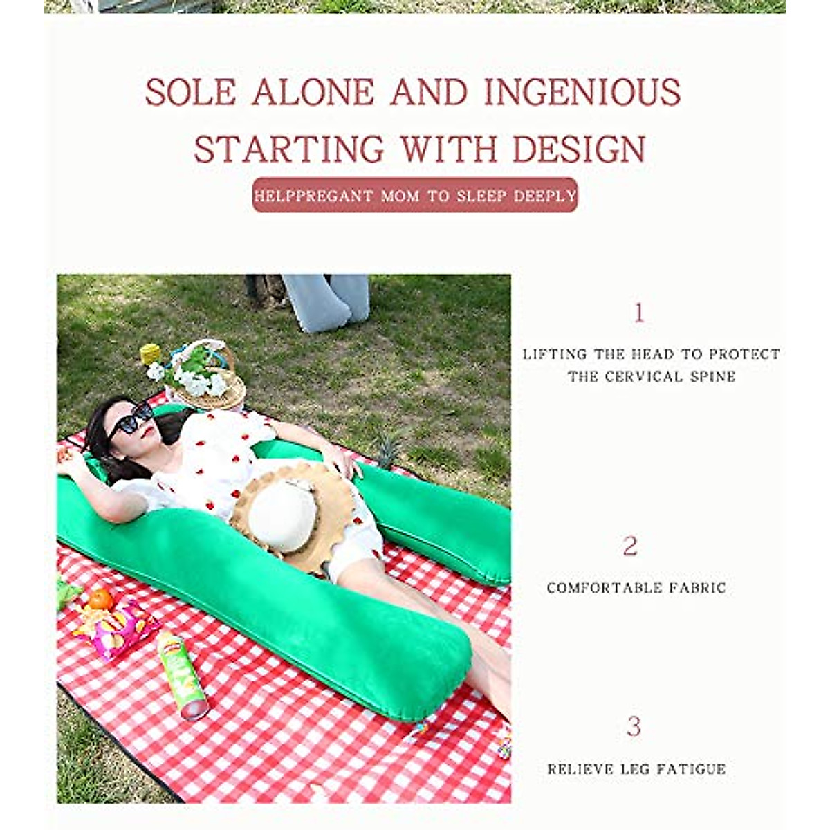 MJMH Updated Large Inflatable Pillow Flocked Fabric Pregnancy Pillow Maternity Pillow Nursing Pillow Sleeping Pillow Body Pillow Travel Pillow Home Use and outdoor Use 55 inch US Stock (Green)