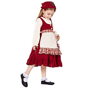 LANBETI Girls Oktoberfest Dress Little Red Riding Cosplay Costume German Bavarian Dirndl Dresses 4 Piece Set