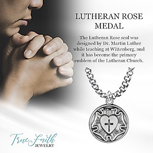 TrueFaithJewelry Sterling Silver Luther's Rose Lutheran Cross Necklace Pendant Medal, 11/16 Inch