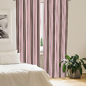 Lunarable Brown Curtains, Little Stars in Circles Pink Hearts Polka Dots on Dark Backdrop, Window Treatments 2 Panel Set for Living Room Bedroom, Pair of - 28" x 84", Brown Pink