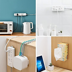 8 PCS Self-Adhesive Desktop Socket Fixer, Adhesive Punch Free Socket Holder, Power Strip Holder Fixator, Desktop mountable Plug-in Socket Fixer Holder for Desk, Wall, WiFi Router, Paper Towel Box