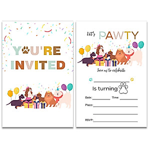 Soiceu Dog Birthday Party Invitations with Envelopes Set of 20 Dogs Puppy Pawty Invites Fill in Blank