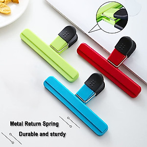 BamLue 12 Pack Large Bag Chip Clips, Heavy Duty Reusable Bag Seal Clips with 6 Assorted Colors Food Storage Clamps Air Tight Seal Grip for Snacks Coffee Vegetables Fruit