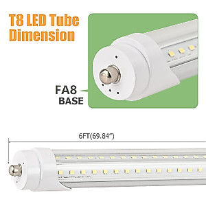 WAHADI 6 Pack 6FT T8 LED Tube Light Bulbs 40W 6000K Daylight with Dual-Row LED Single pin Fa8 Cap 6 Foot T10 T12 Fluorescent Lamp Replacement for Garage, Shop, Warehouse