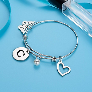 malyunin Initial Bracelet Charm Bracelets Heart Butterfly 26 Letters Alphabet Bracelet for Women Letter Bracelet Personalized Jewelry (C)