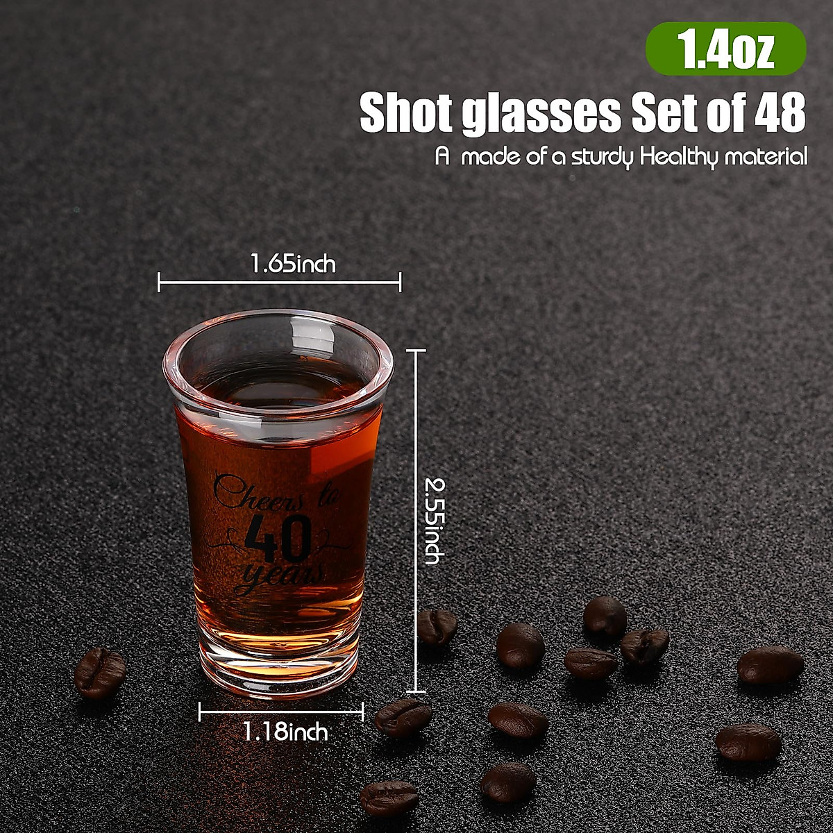 Sliner 48 Pack Birthday Shot Glasses Bulk Unbreakable 1.4oz Cheers to 30/40/50/60/70/80 Years Shot Glass Thick Base Mini Clear Plastic Shot Glass Anniversary Favors for Guests Birthday (for 40 Years)