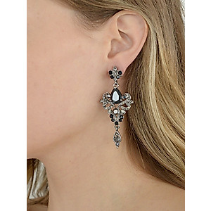 Mariell Vintage Black and Grey Crystal & CZ Chandelier Dangle Earrings for Fashion, Prom, Bridesmaids