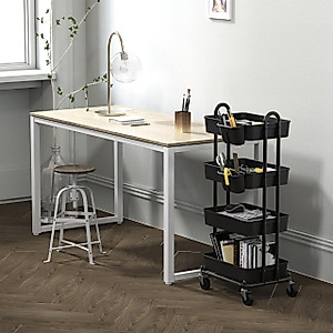 Simple Houseware 4-Tier Multifunctional Rolling Utility Cart with Hanging Buckets, Black