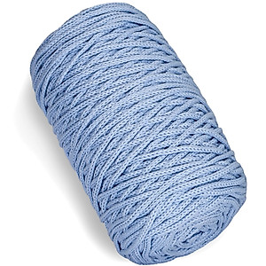 1 PCS 200g Sky Blue 100% Cotton Yarn Hollow Knitted Crochet Yarn,164 Yards Fabric Yarn Round Rope Yarn for DIY Handbag Purse Basket Cushion Crochet Bag