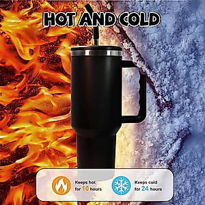 AGH 40oz Tumbler with Handle and Straw, Double Wall Vacuum Insulated Reusable Stainless Steel Water Bottle Travel Mug Iced Coffee Cup Travel Mug for Travel, Coffee and Outdoor Activities, Black