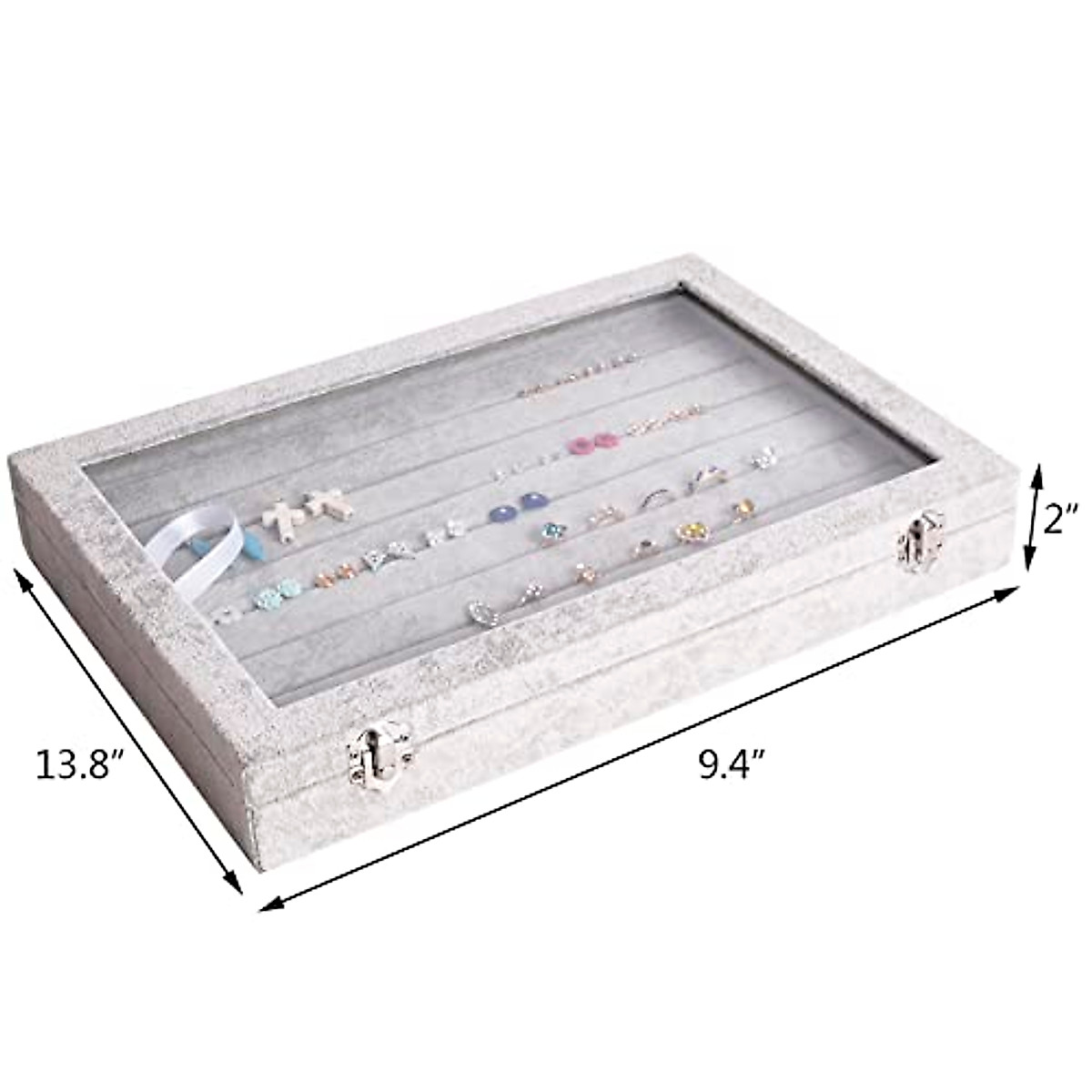 AUTOARK Ice Velvet Clear Lid 7 Slots Jewelry Rings Earrings Tray Showcase Display Organizer,AJ-023