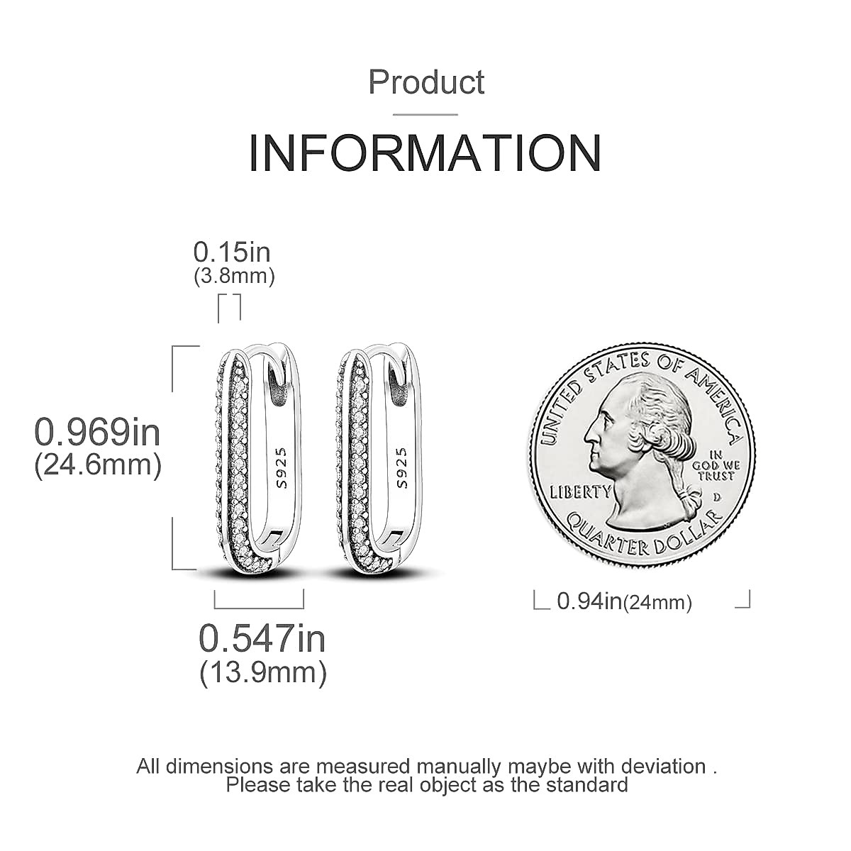 NARMO 925 Sterling Silver Earrings U Shaped Hoop Earrings for Women Cubic Zirconia Silver Hoops Hypoallergenic Earrings