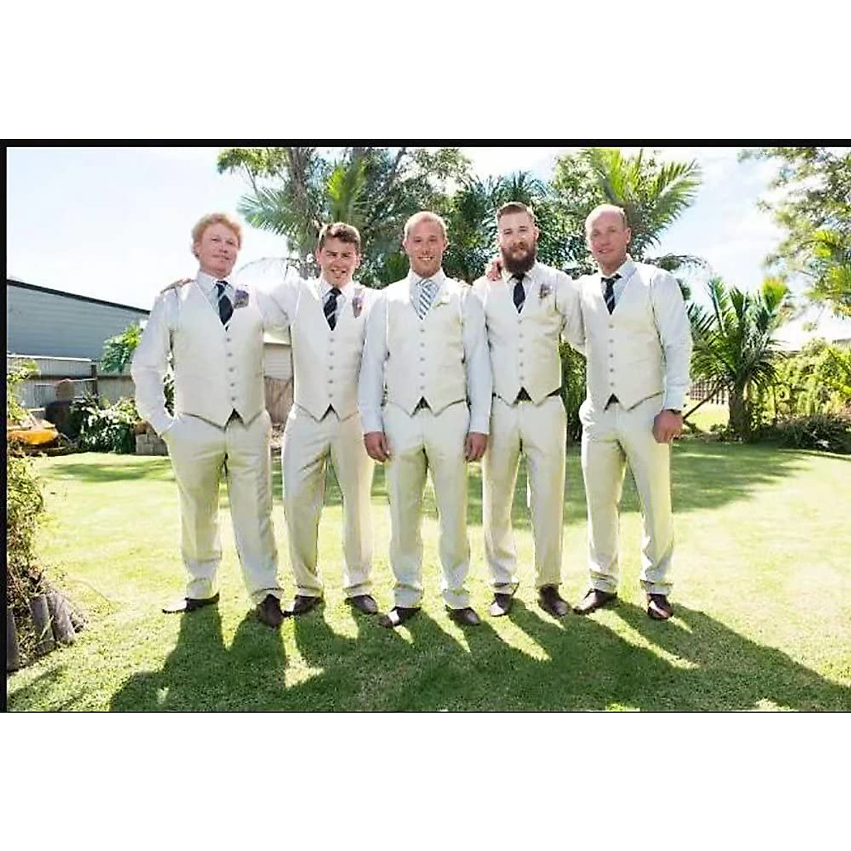 2 Piece Linen Suits for Men Slim Fit Formal Ivory Wedding Suit Groomsmen Prom Tux Suit for Summer Beach Suit Vest Pants XS