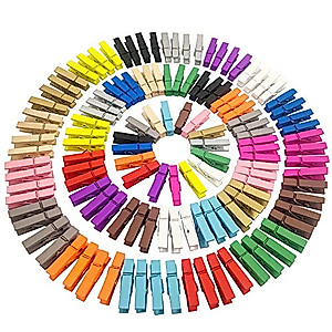 (Pack of 128) Mini Wooden Colored clothespins,16 coloers Each 8pcs