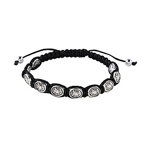 Silver Toned Archangel Saint Michael Medal on Adjustable Cord Bracelet, 8 Inch