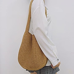 Aesthetic Hobo bag for women Knitted Messenger Bag Large Capacity Tote Bag Cute Crochet Shoulder Bag Fairycore Handbag (Tan)