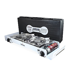 LMSD-5800 Portable double burner gas stove.26"x11.3"x5"with Vulcanus GAS-1 Butane Gas Cartridge(2-CAN)