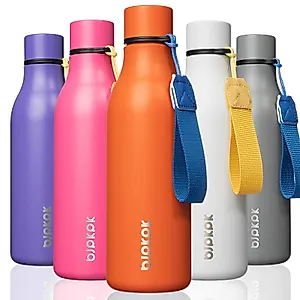 BJPKPK Insulated Water Bottles, 18 oz Stainless Steel Metal Water Bottle with Strap, BPA Free Leak Proof Thermos, Mugs, Flasks, Reusable Water Bottle for Sports & Travel, Orange