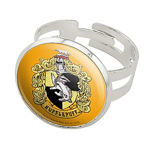 GRAPHICS & MORE Harry Potter Hufflepuff Painted Crest Silver Plated Adjustable Novelty Ring
